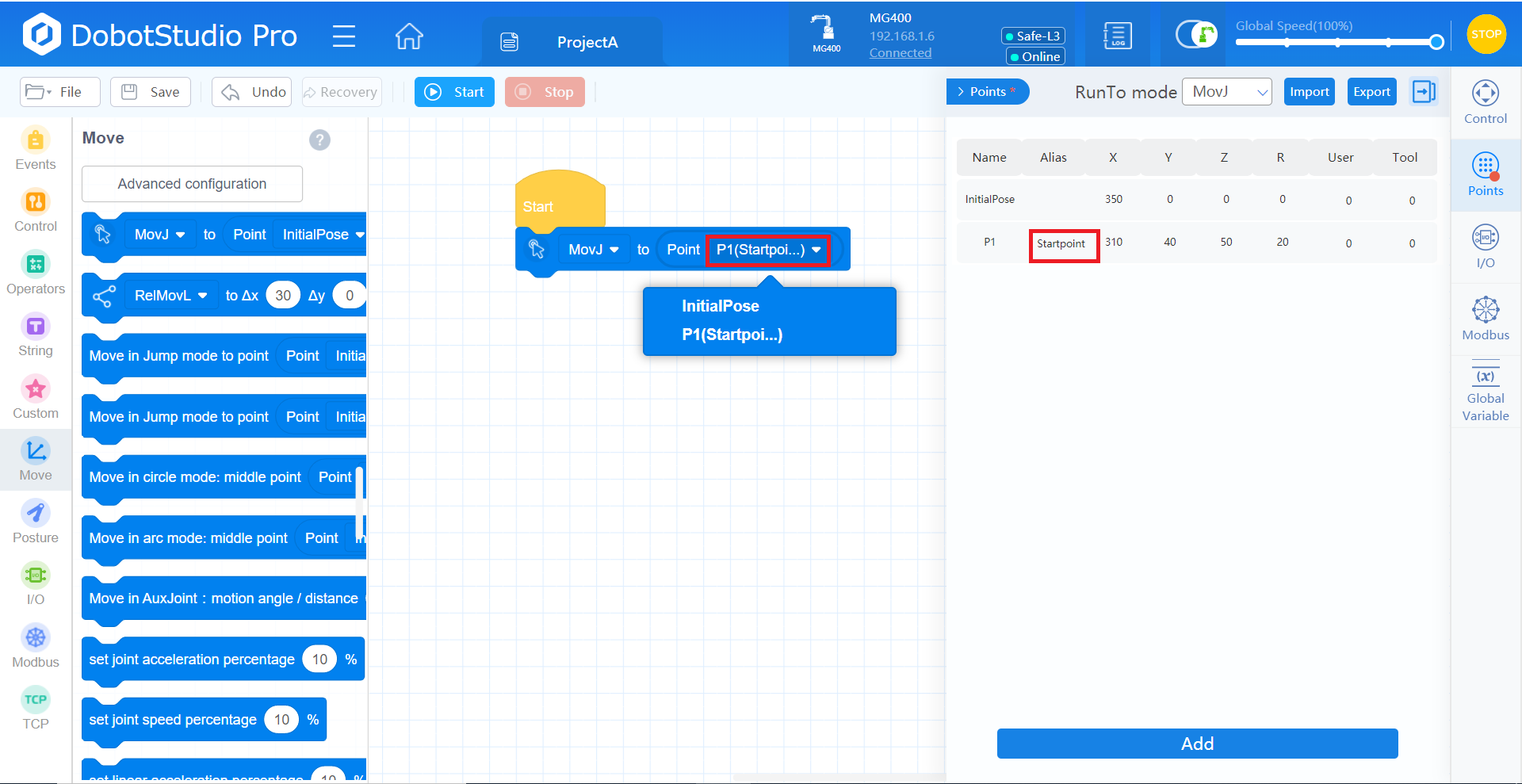 [DOBOT, DobotStudioPro] ポイントリスト使用方法 – TechShare FAQ